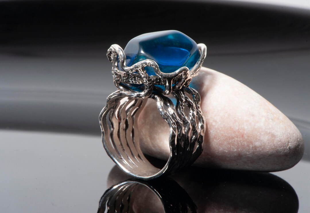 Exclusive Blue Amber Ring, Handmade Baltic Amber Ring, A Fashionable ...