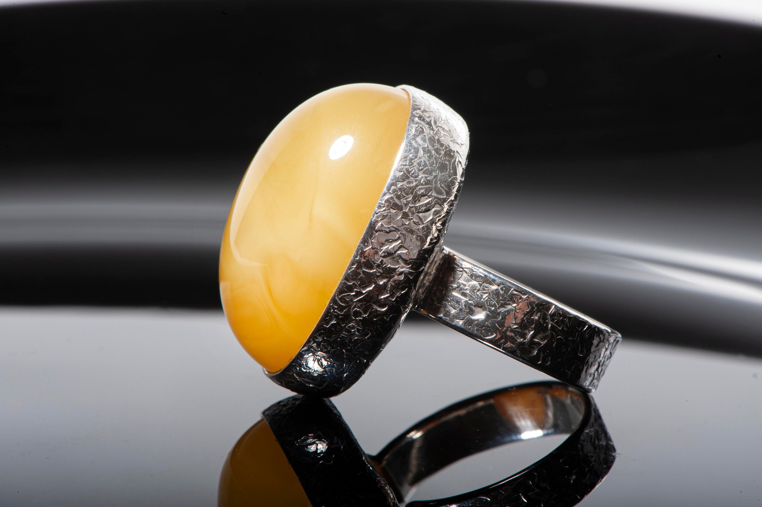 10 Size Ring, Large Yellow Amber Ring, Handmade Sterling Silver Ring - Etsy