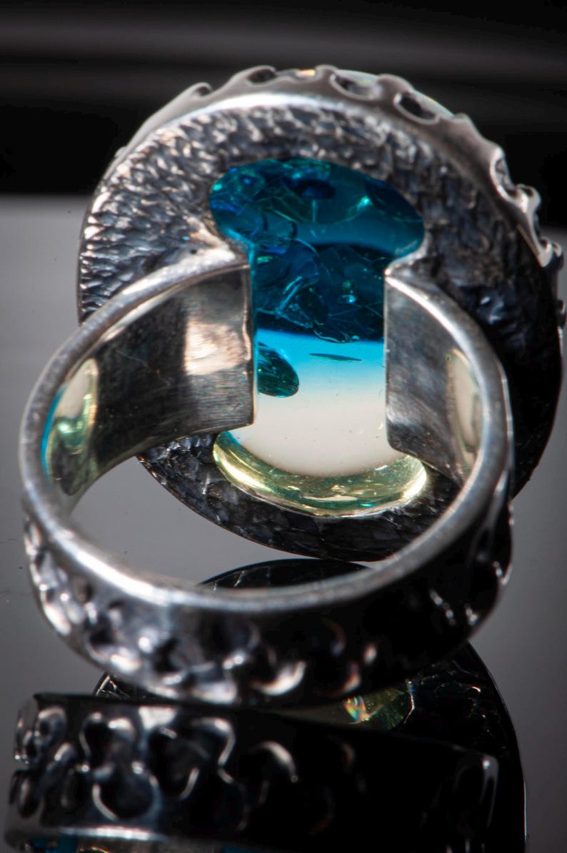 Blue Amber Ring 6.25, Baltic Amber Sterling Silver Ring, Blackened ...