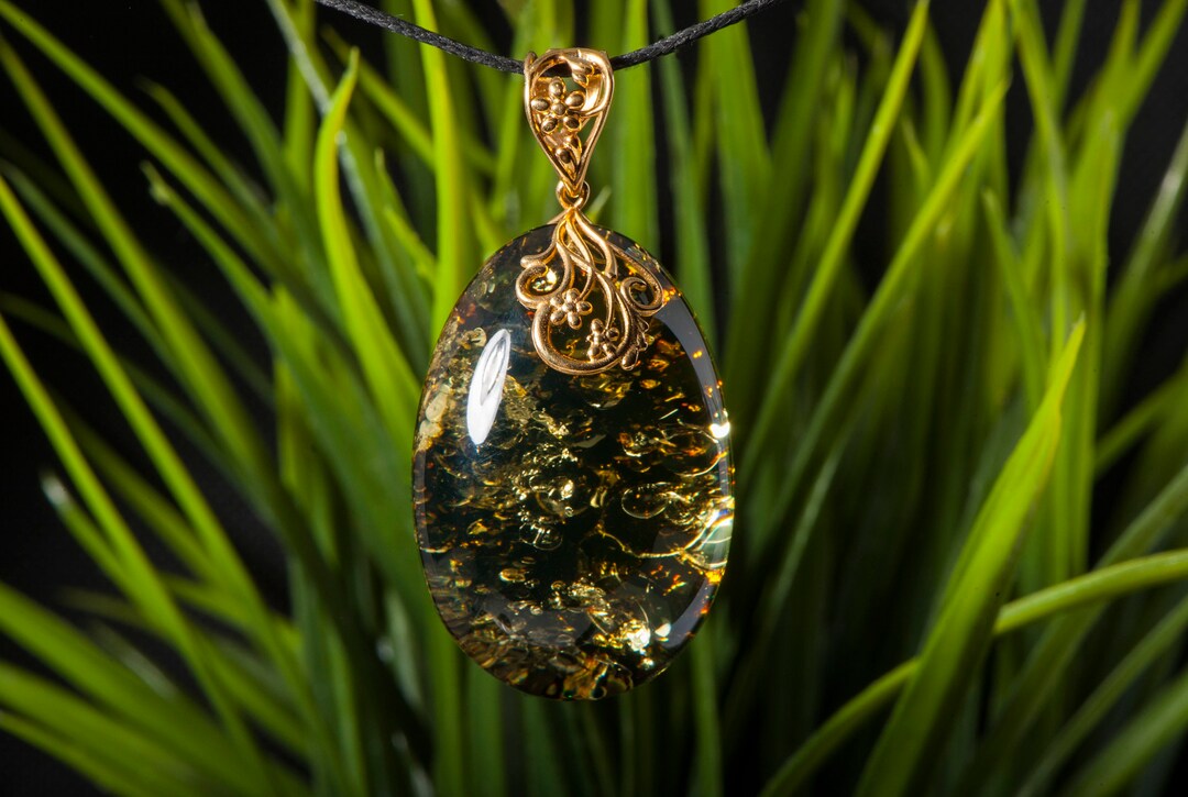 Modern Baltic Green Amber Pendant With Natural Crust Underneath for ...