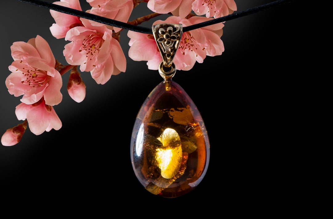 Cognac Amber Pendant With Glittery Natural Baltic Stone - Unique ...