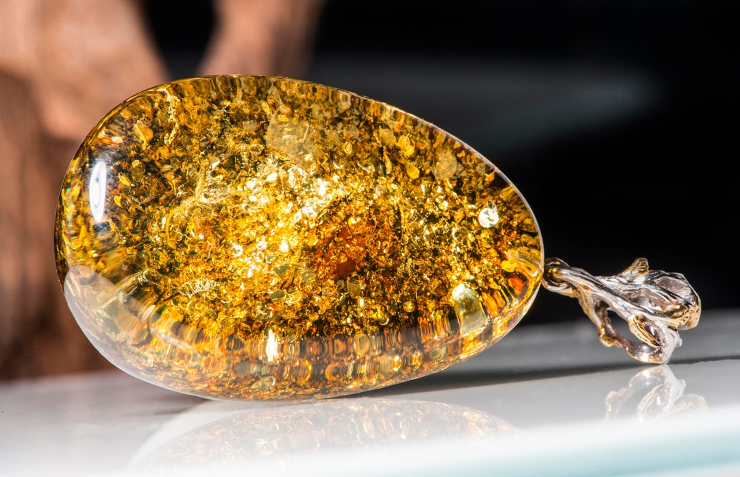 Rare Sparkling Amber With Natural Crust Underneath, Green Baltic Amber ...