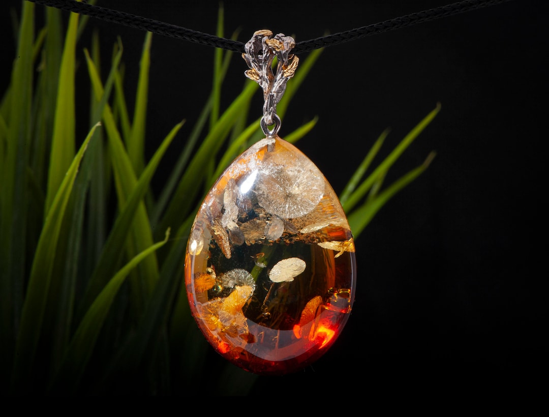 Unique Baltic Amber Pendant With Glittery Design, Exclusive Ukrainian ...