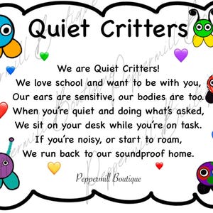 Quiet Critters Poem Label Digital Download Print Quiet Critter Reward ...