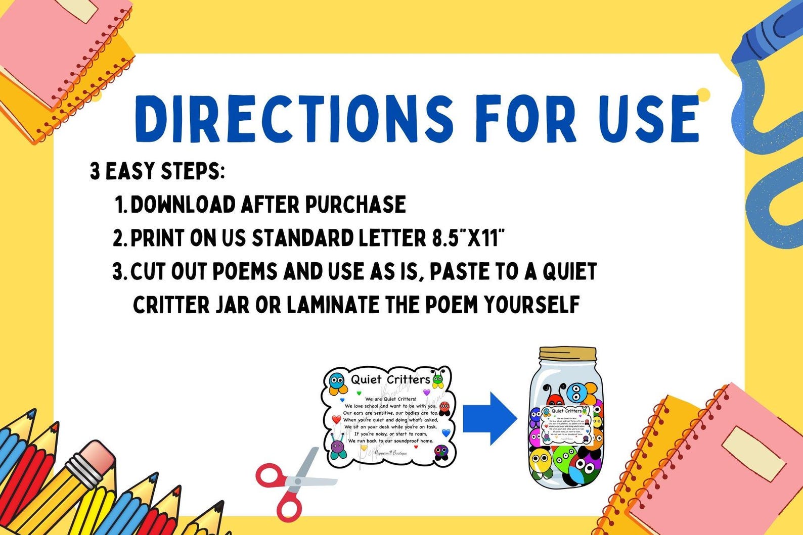 Quiet Critters Poem Label Digital Download Print Quiet Critter Reward ...