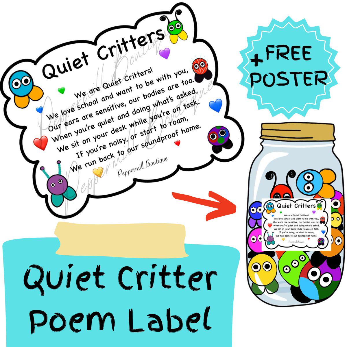 Quiet Critters Poem Label Digital Download Print Quiet Critter Reward ...