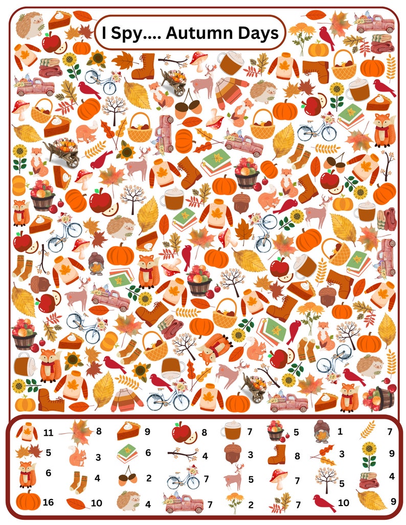 Fall Activity I Spy Worksheet Activity Autumn Days Early Finisher ...
