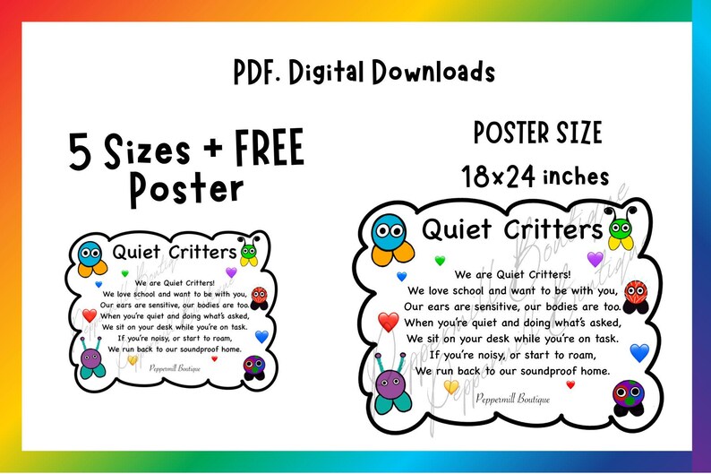 Quiet Critters Poem Label Digital Download Print Quiet Critter Reward ...