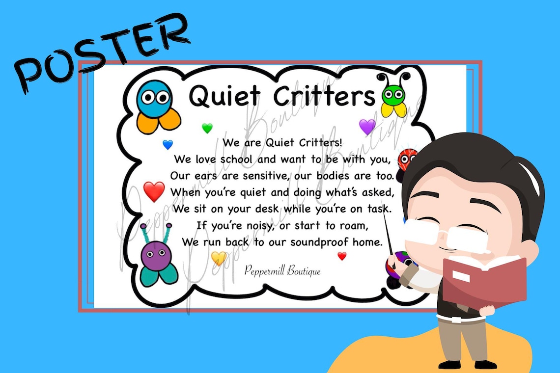 Quiet Critters Poem Label Digital Download Print Quiet Critter Reward ...