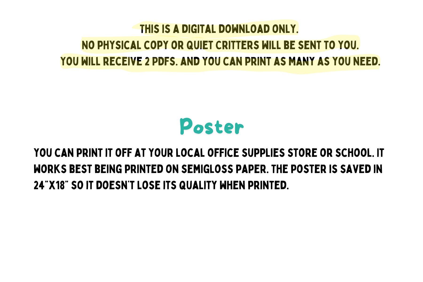 Quiet Critters Poem Label Digital Download Print Quiet Critter Reward ...