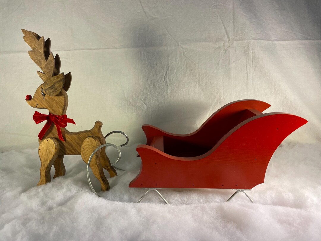 Rudolph With Red Bow and Red Santa's Sleigh - Etsy