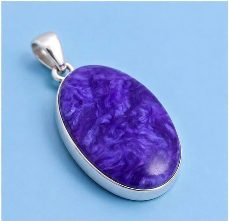 Charoite Sterling Silver Pendant | Natural Charoite Gemstone Necklace ...