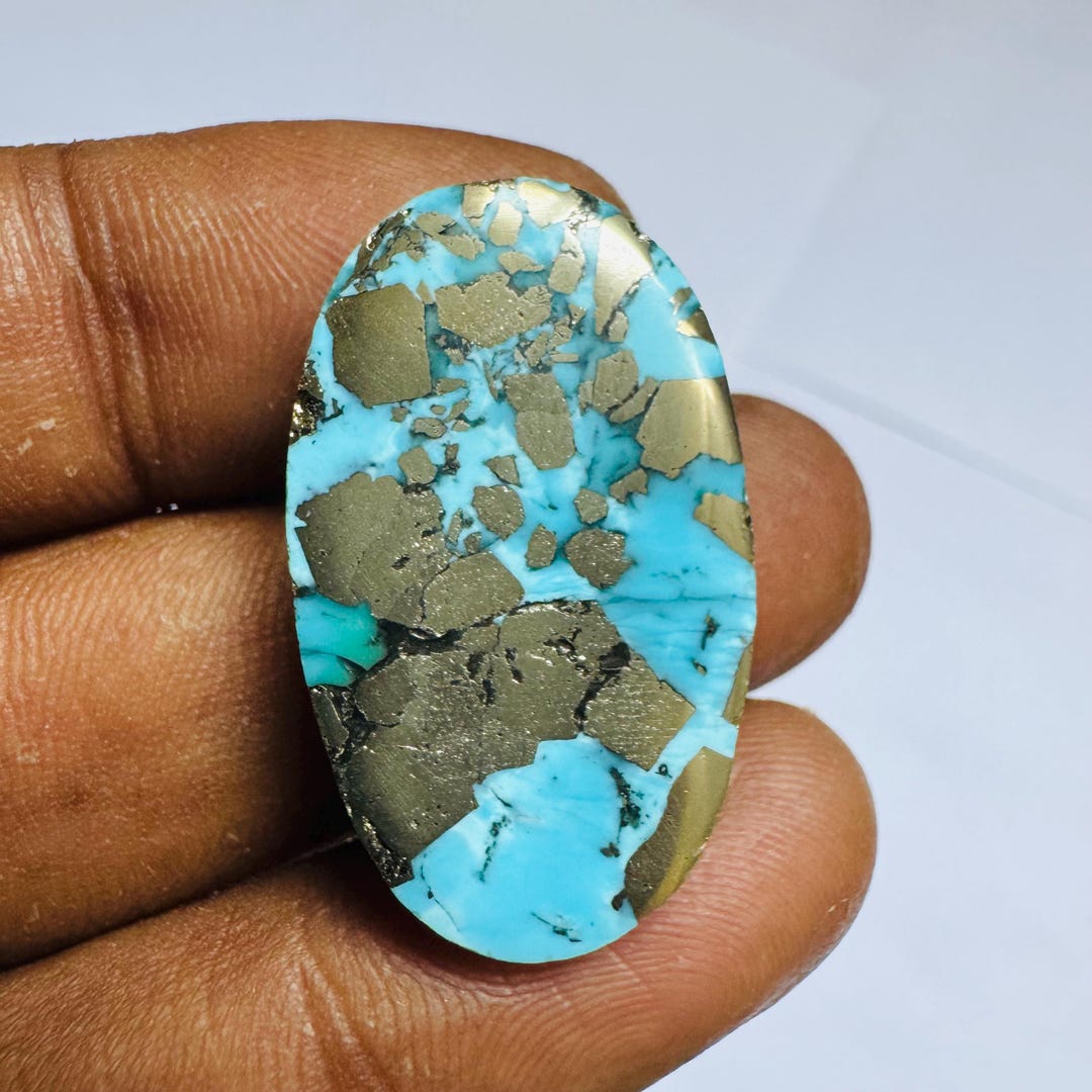 Cabochon turquoise de Perse naturel : pierre précieuse bleue avec ...