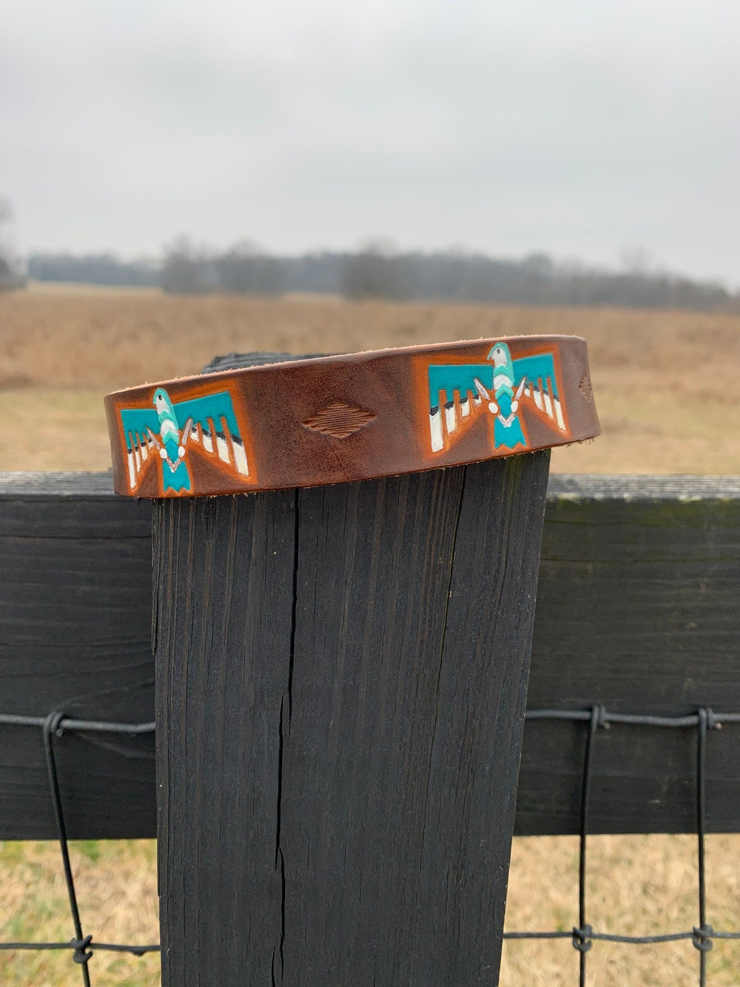 AZTEC Dog Collar, THUNDERBIRD Dog Collar, Hand Tooled Leather, Leather ...