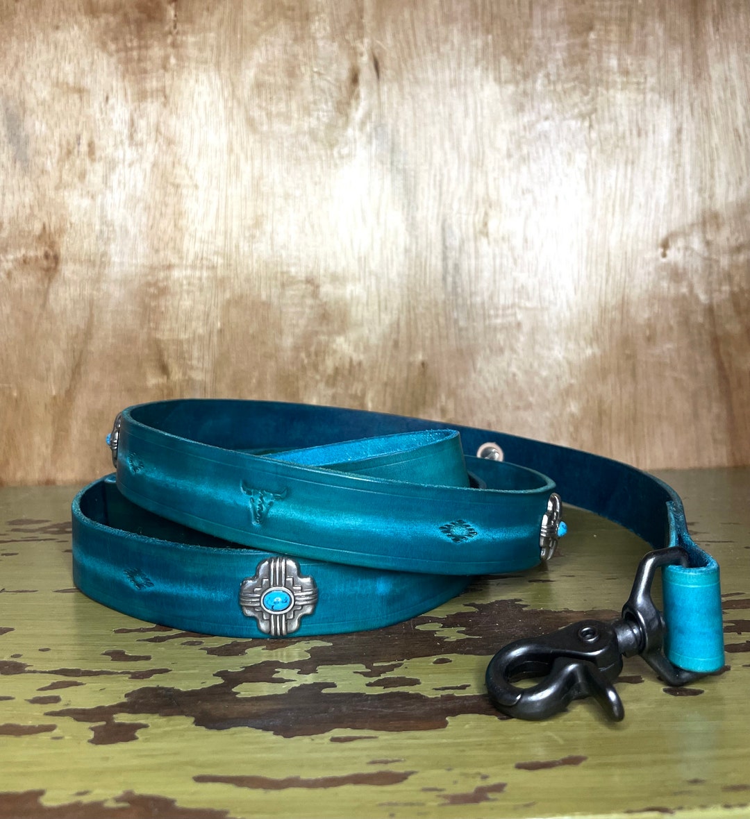 Turquoise Southwestern Dog Leash, Leather Dog Leash, Dog Lead, Boho ...