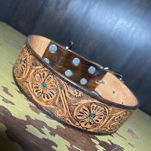 WESTERN Tooled Collar | BOHO Western Collar | Leather Dog Collar | Dog ...