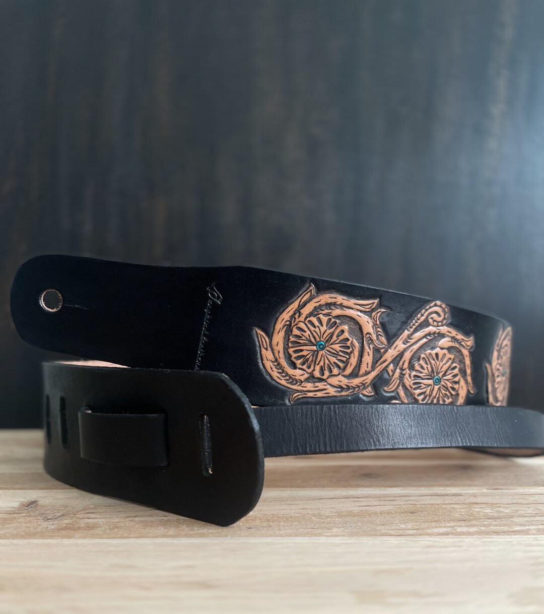 Black Leather Guitar Strap |tooled Guitar Strap | Acoustic Strap ...