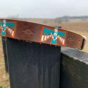 AZTEC Dog Collar, THUNDERBIRD Dog Collar, Hand Tooled Leather, Leather ...