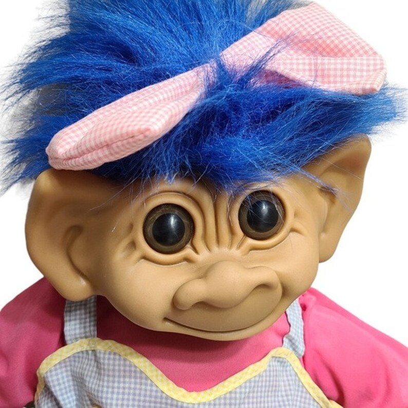 Vintage 1987 Uneeda Wish-nik Good Luck Troll Doll Blue Hair Bows ...