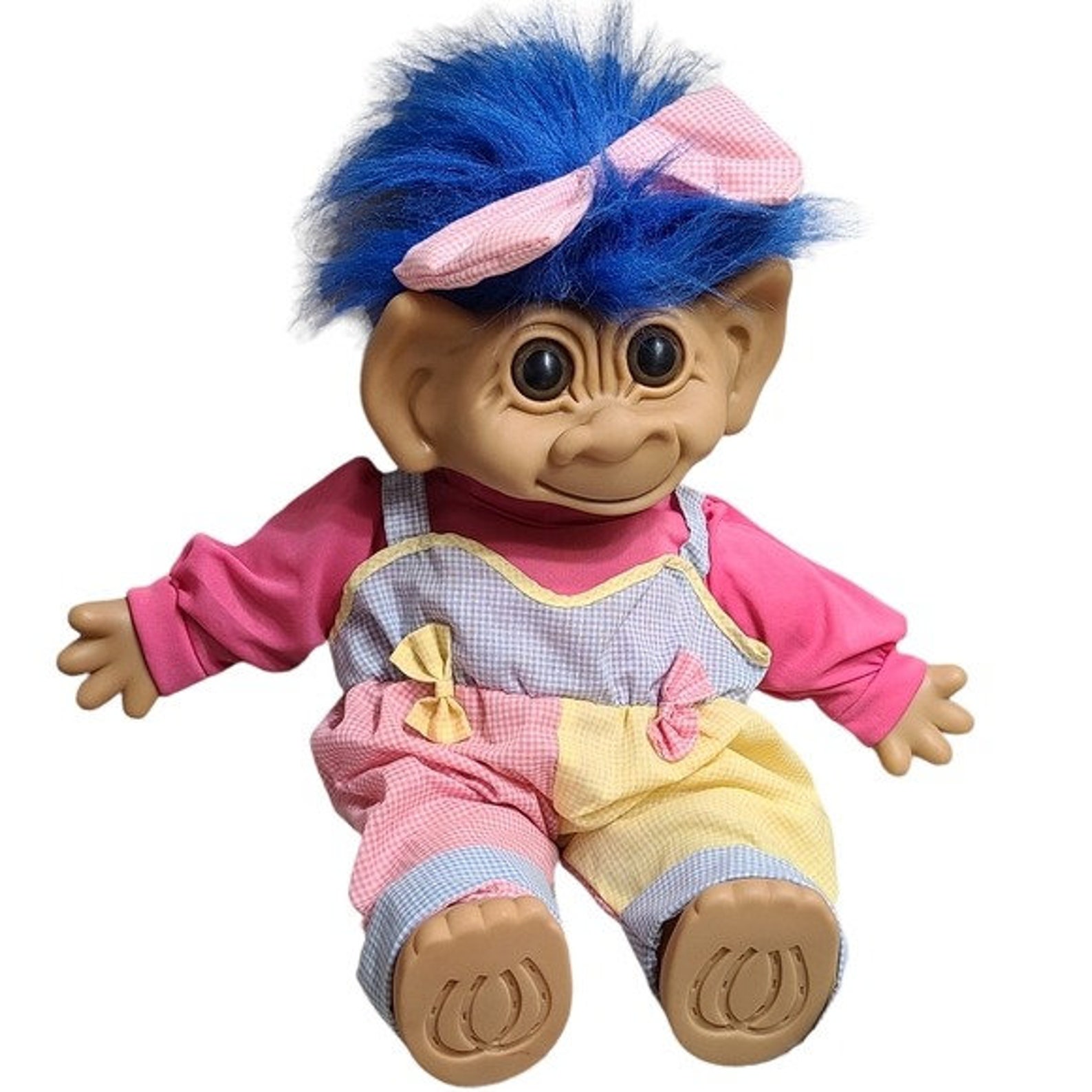 Vintage 1987 Uneeda Wish-nik Good Luck Troll Doll Blue Hair Bows ...
