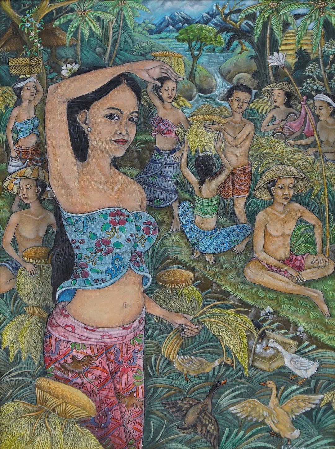 Rice Harvest Painting, Original Landscape Painting, Nature, Rice ...