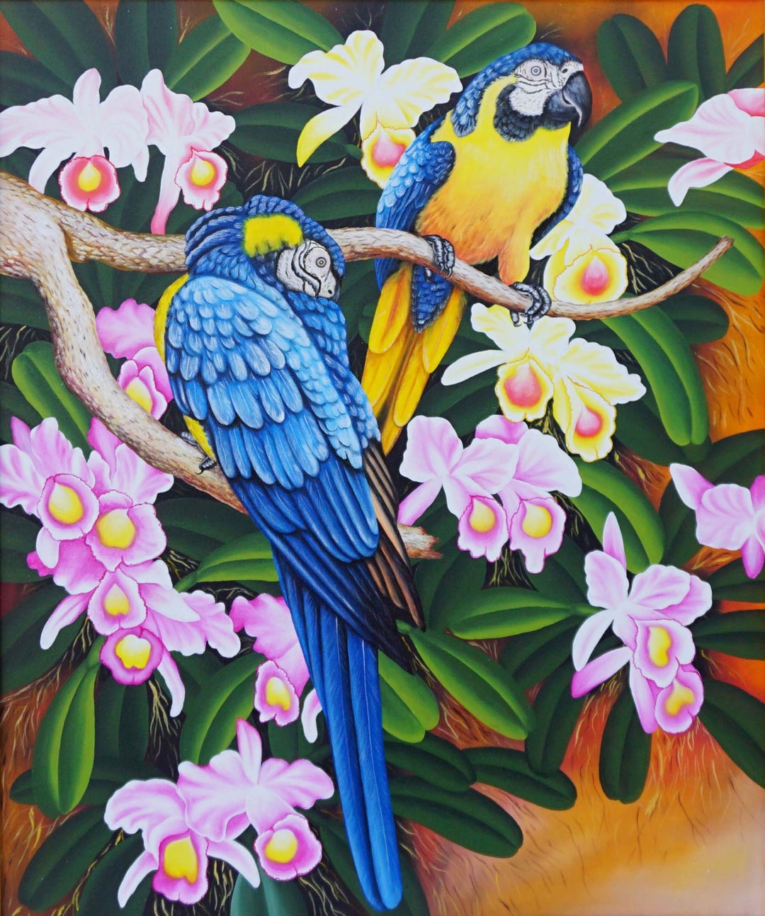 Handmade Parrots Painting - Original Acrylic Bird Art - Etsy