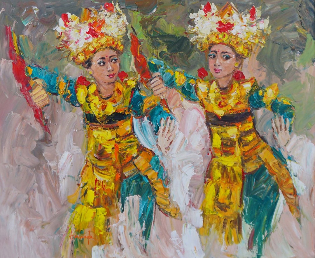 Balinese Dance Painting, Legong Dance, Large Wall Art, Home Deco - Etsy