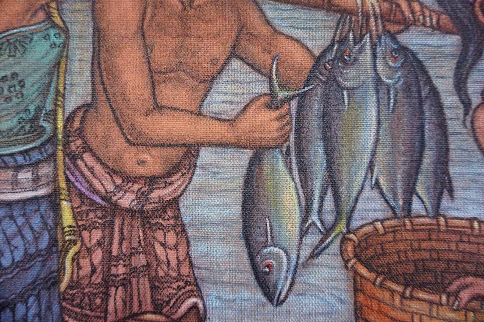 Fish Seller on the Beach Painting, Traditional Market Painting, Home ...