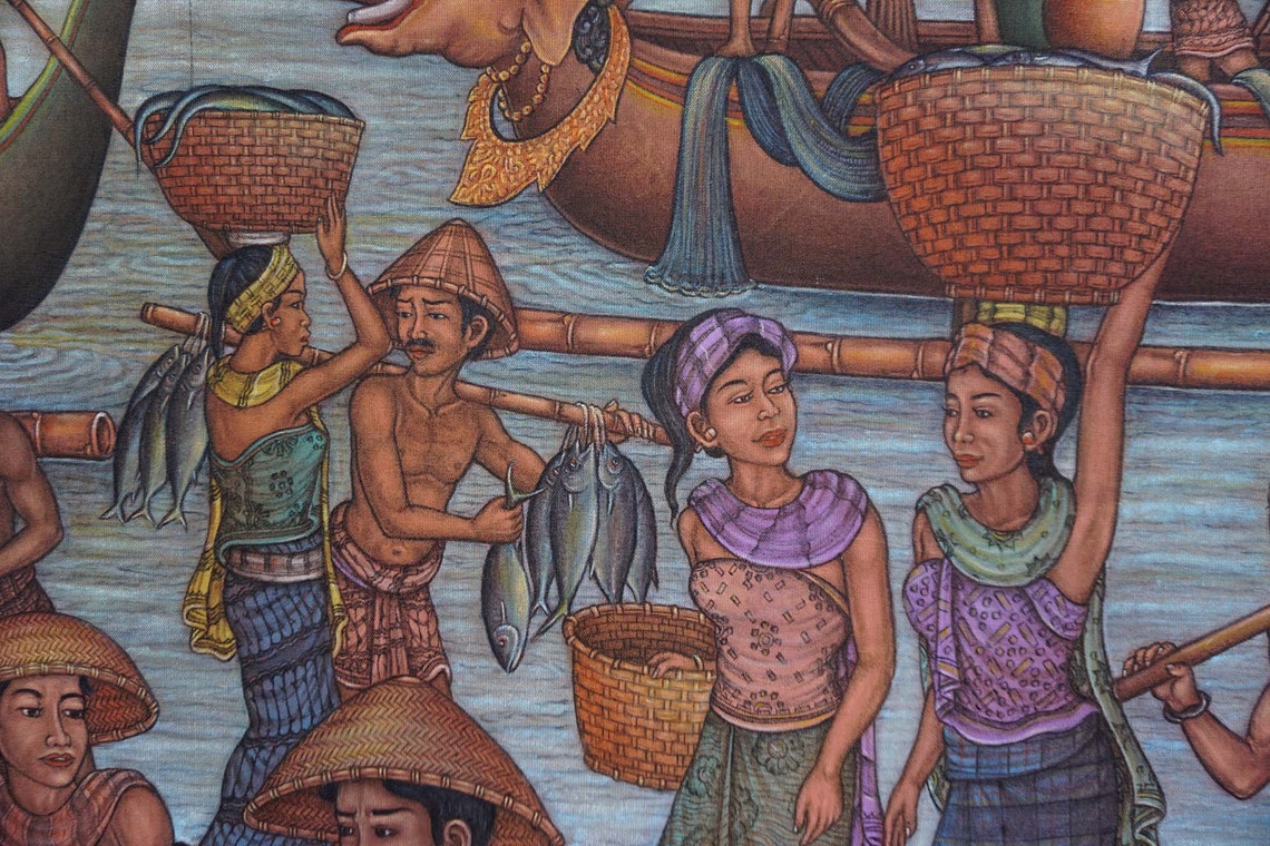 Fish Seller on the Beach Painting Balinese Traditional Market - Etsy