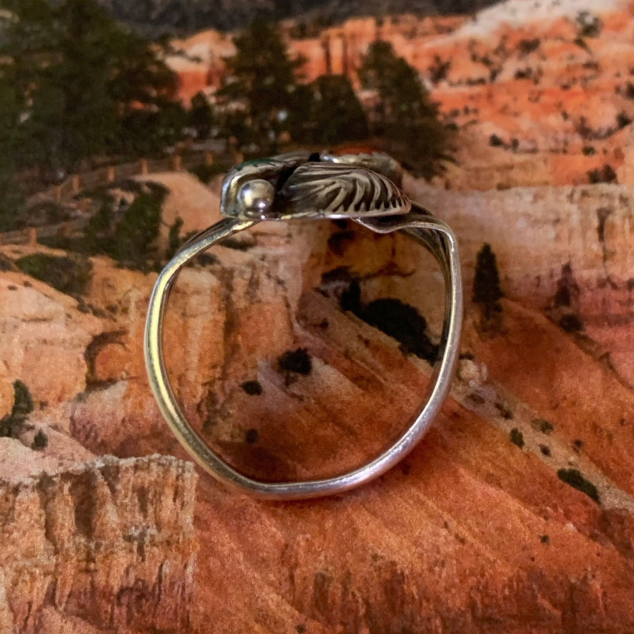 Vintage Sterling Silver Leaf Ring With Turquoise and Coral, Silver ...