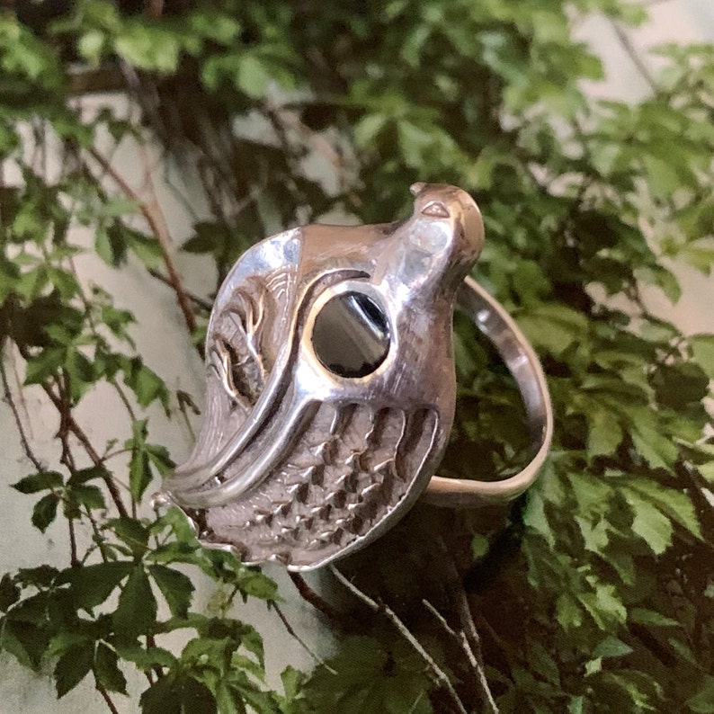 Vintage Sterling Silver Onyx Bird Ring, Detailed Silver Vintage Bird ...
