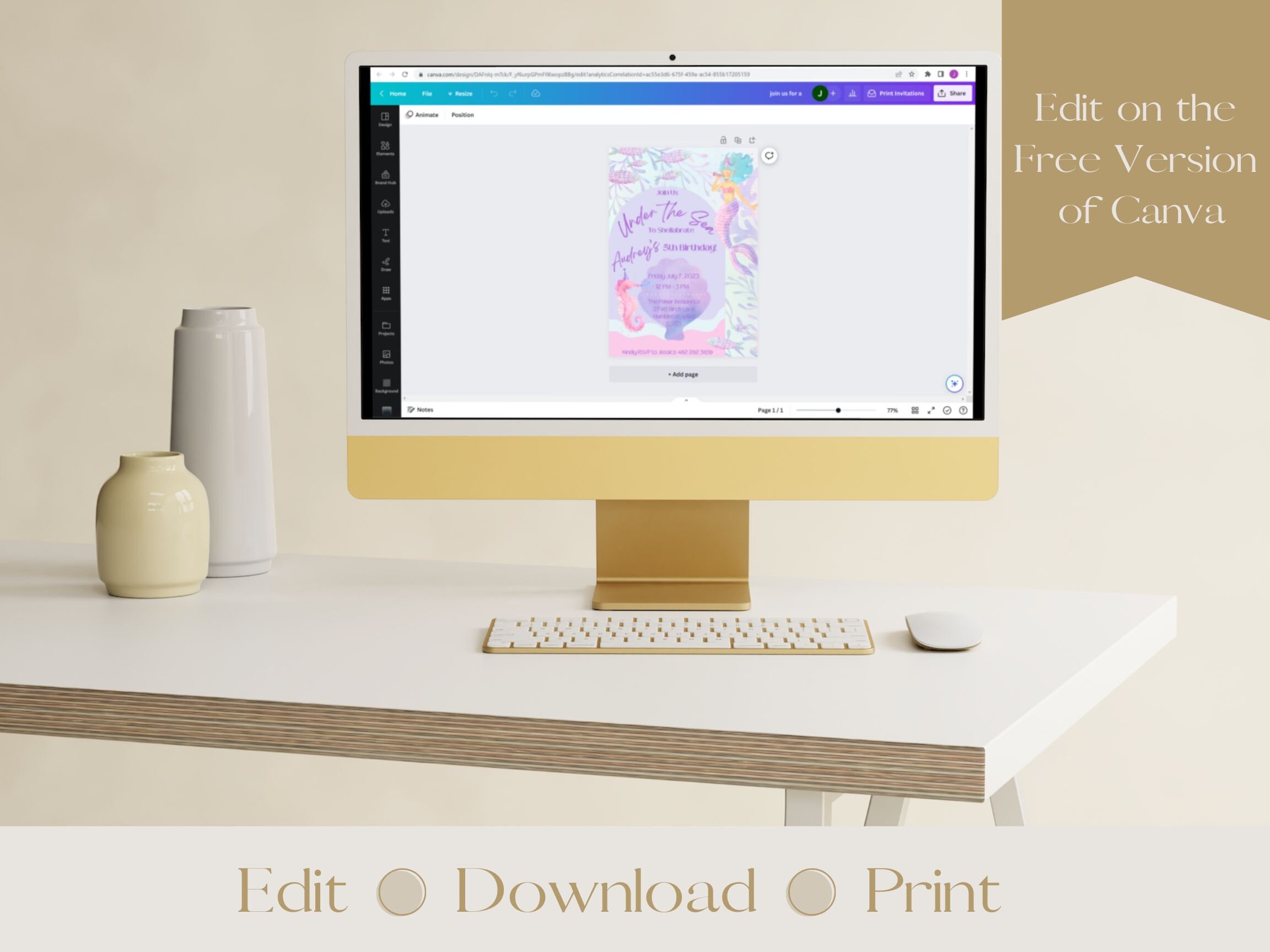 Mermaid Birthday Editable Invitation Template, Instant Download Under ...