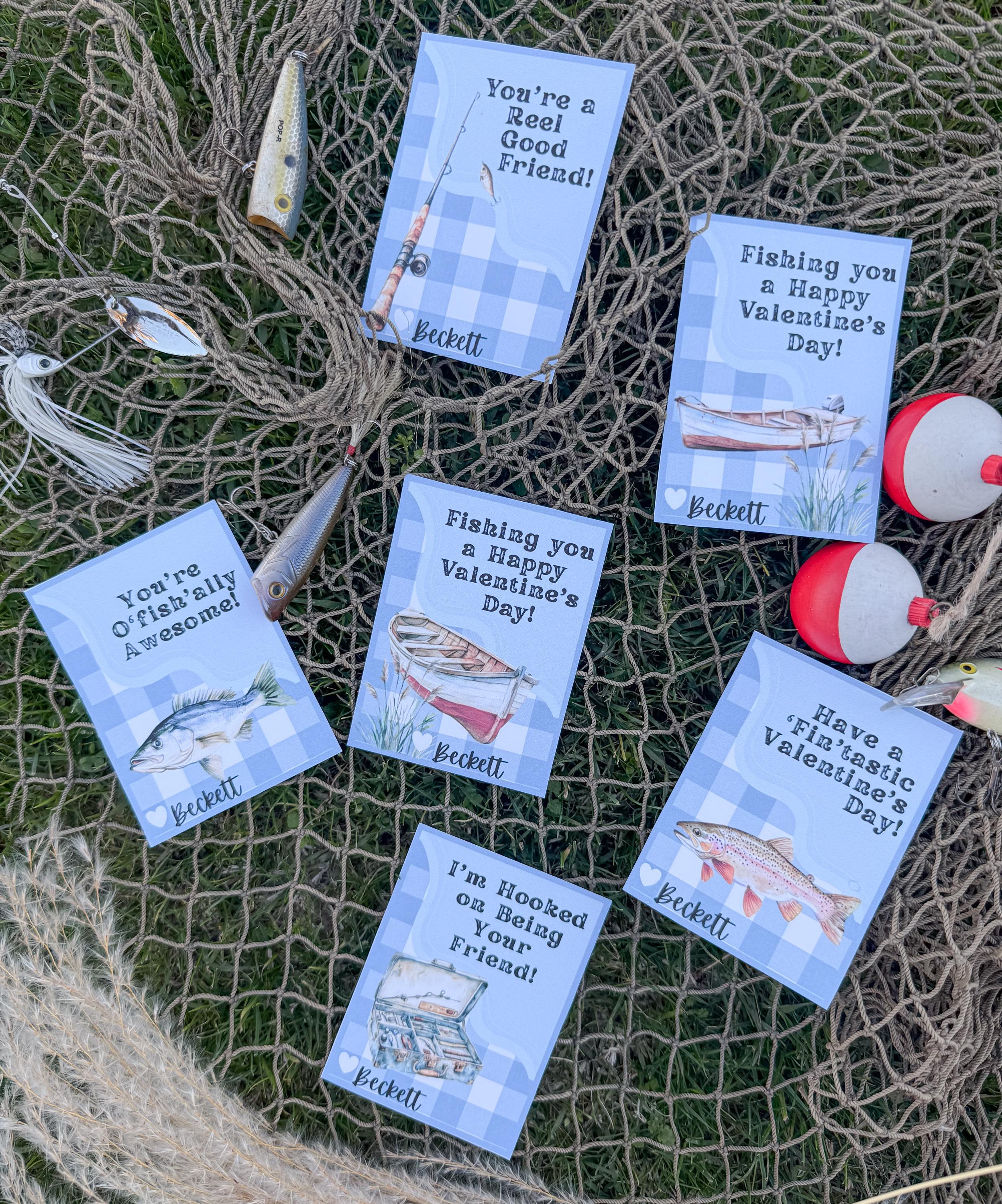 Fishing Valentine's Day Cards, Kid's Valentine Class Cards - Etsy