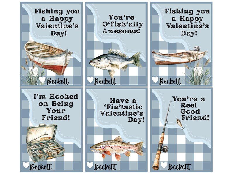 Fishing Valentine's Day Cards, Kid's Valentine Class Cards - Etsy