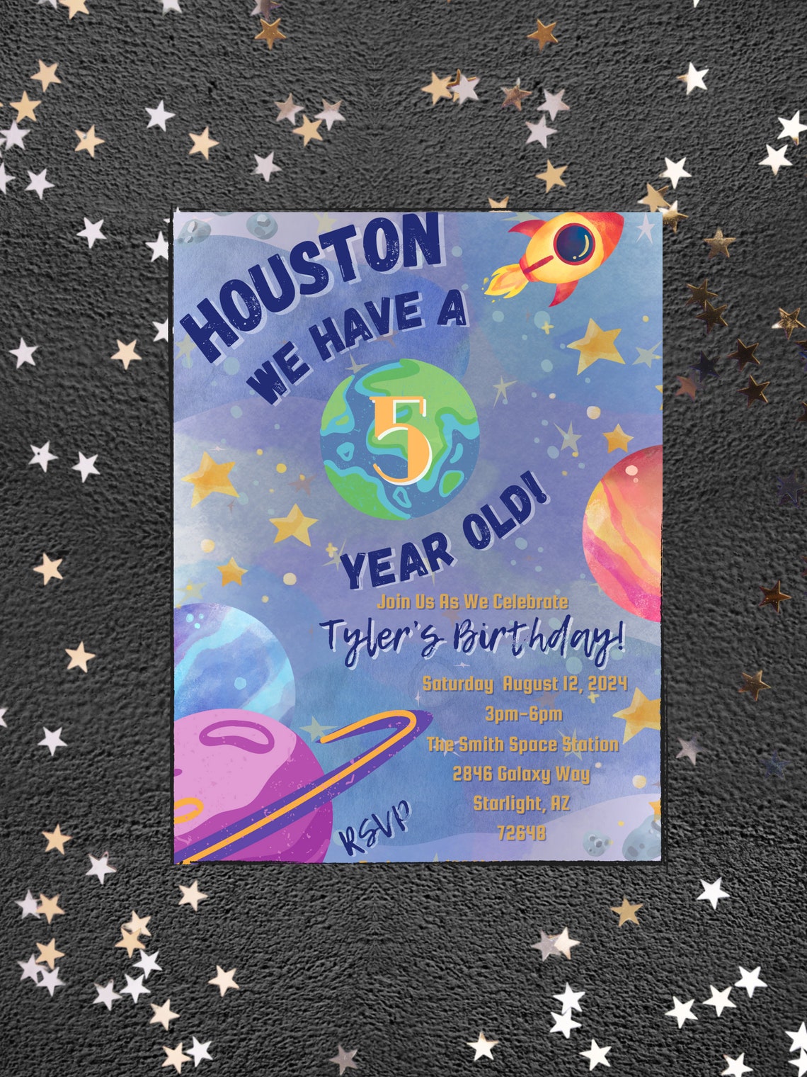 Outer Space Birthday Invitation Template, Planets, Stars (digital ...