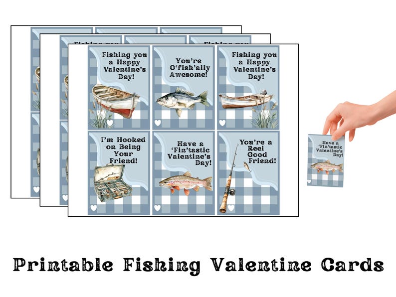 Fishing Valentine's Day Cards, Kid's Valentine Class Cards - Etsy