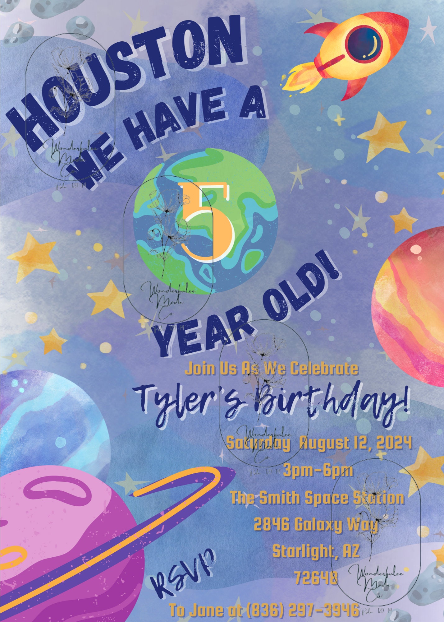 Outer Space Birthday Invitation Template, Planets, Stars (digital ...