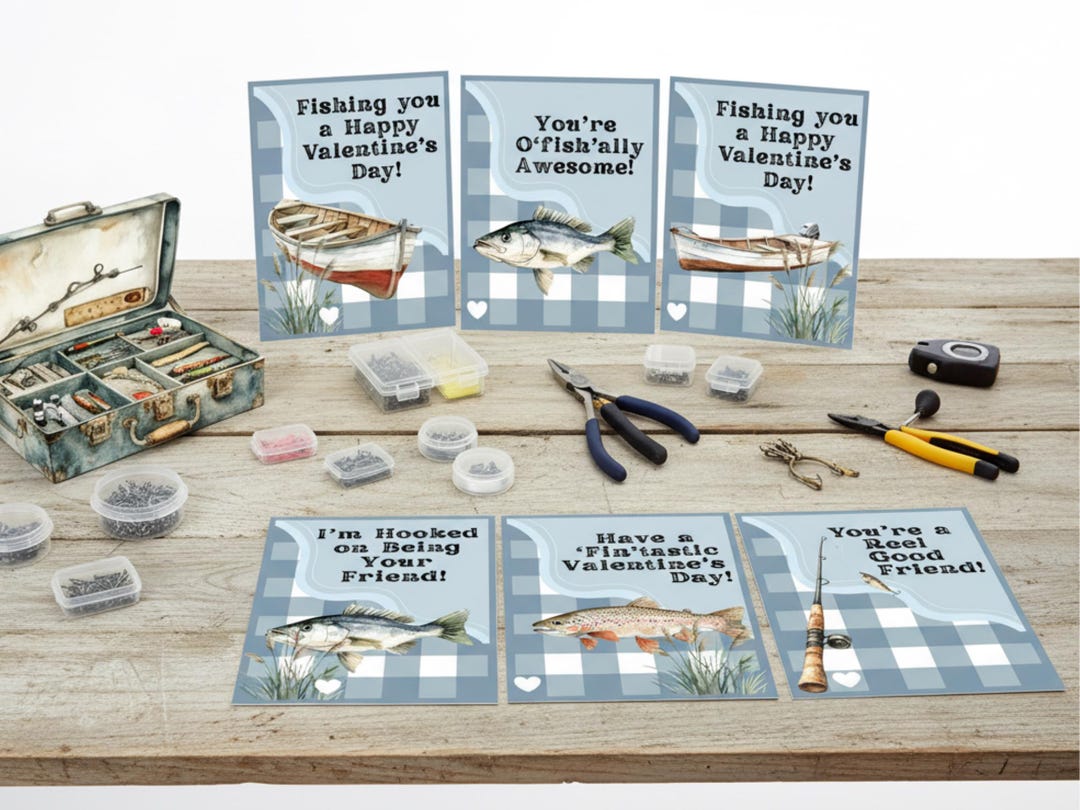 Fishing Valentine's Day Cards, Kid's Valentine Class Cards - Etsy