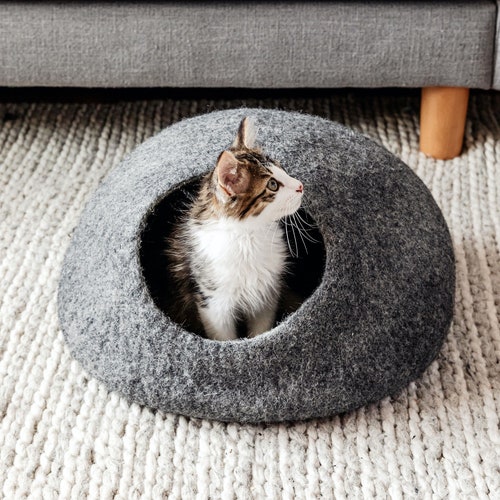 Cat Cave Cat Pod With Colourful Sunset Stripes Wool Felt - Etsy