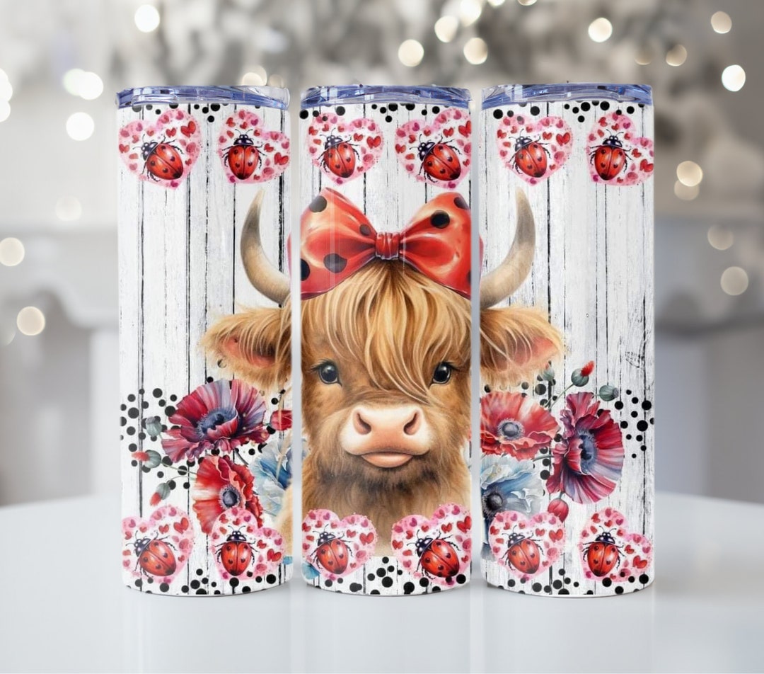 Highland Cow With Ladybugs 20oz Tumbler - Etsy