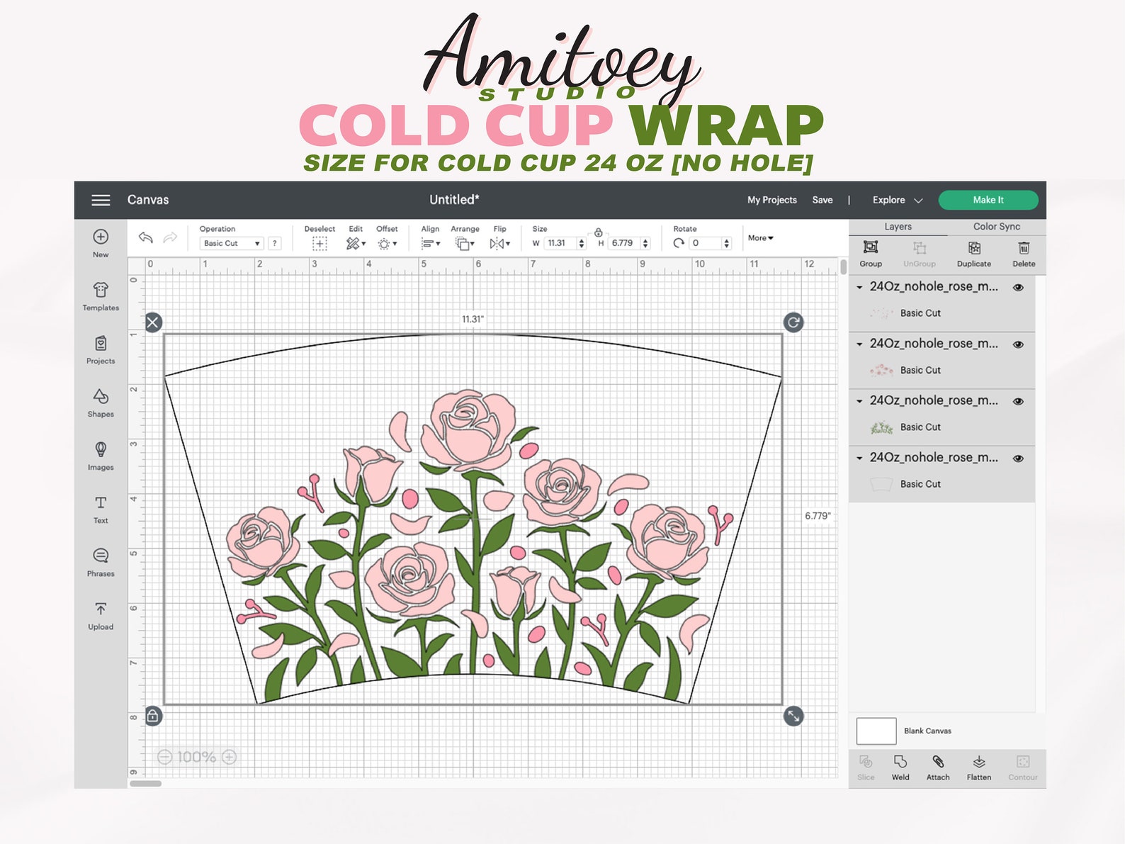 Rose Flowers Cold Cup Wrap: Valentine's Day SVG PNG DXF (digital ...