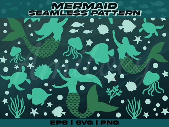 Mermaid Seamless Pattern Mermaid Pattern Mermaid Under the | Etsy