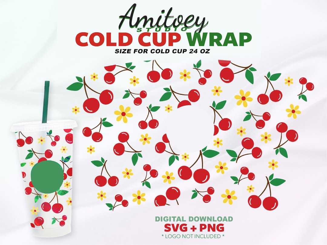 Cherries Blossom SVG Full Wrap, Cherry Fruit Flowers for Cold Cup 24 Oz ...
