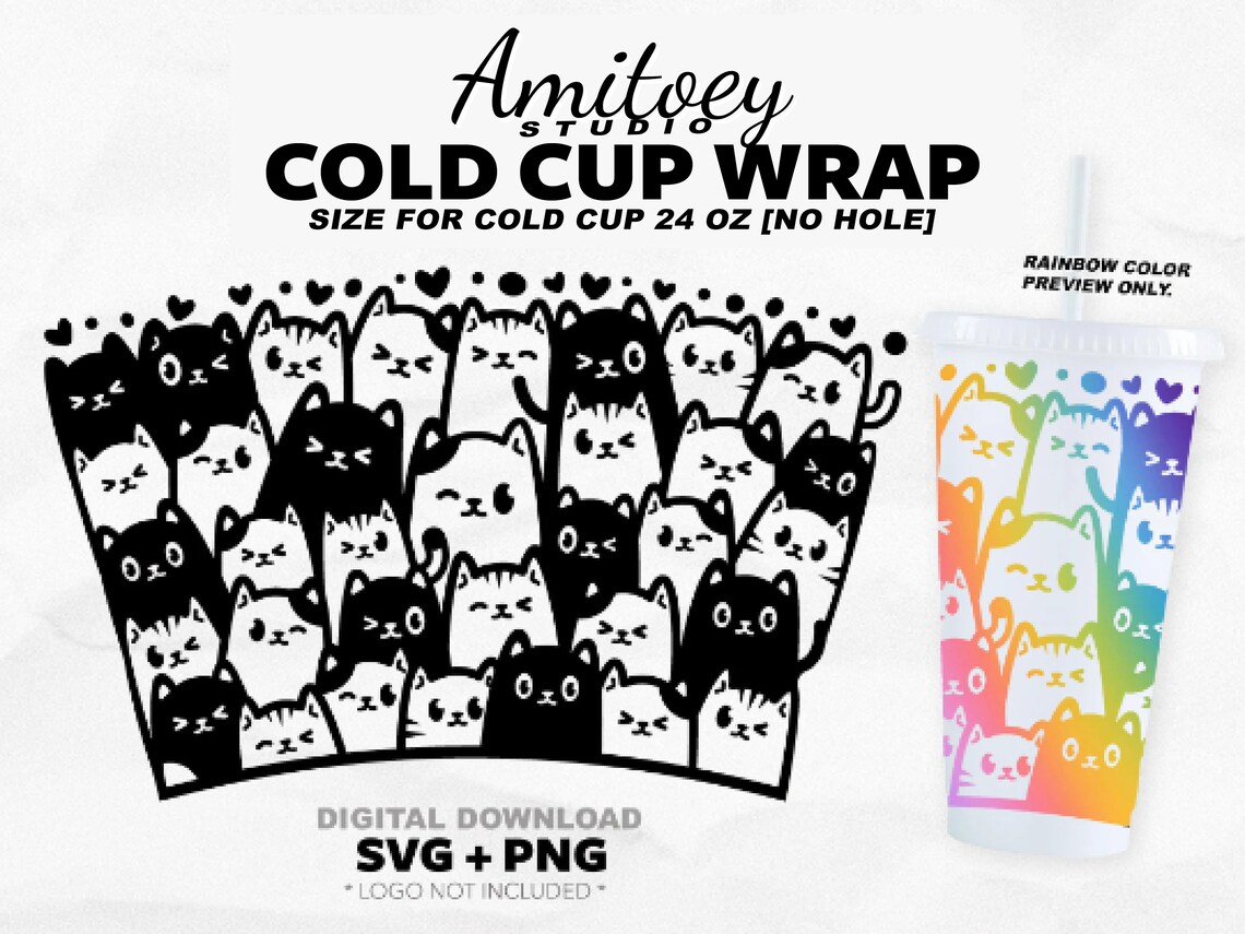 Cat Cute Full Wrap SVG no Hole Animal Gifts for Love - Etsy