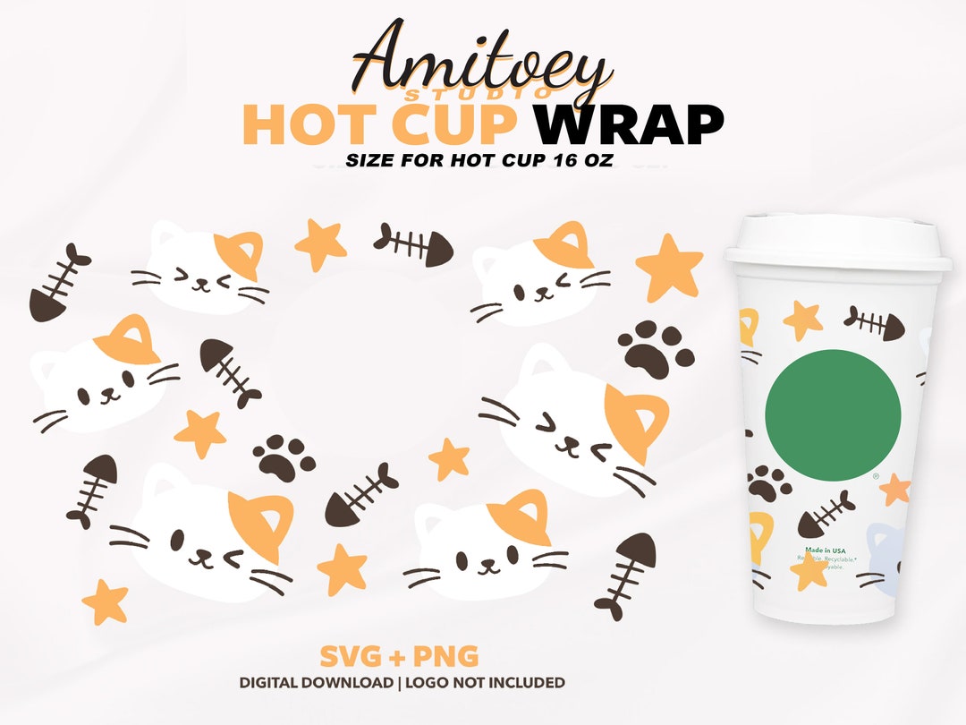 Little Cat SVG Full Wrap, Little Pet Animal Cute Cat for Hot Cup 16 Oz ...