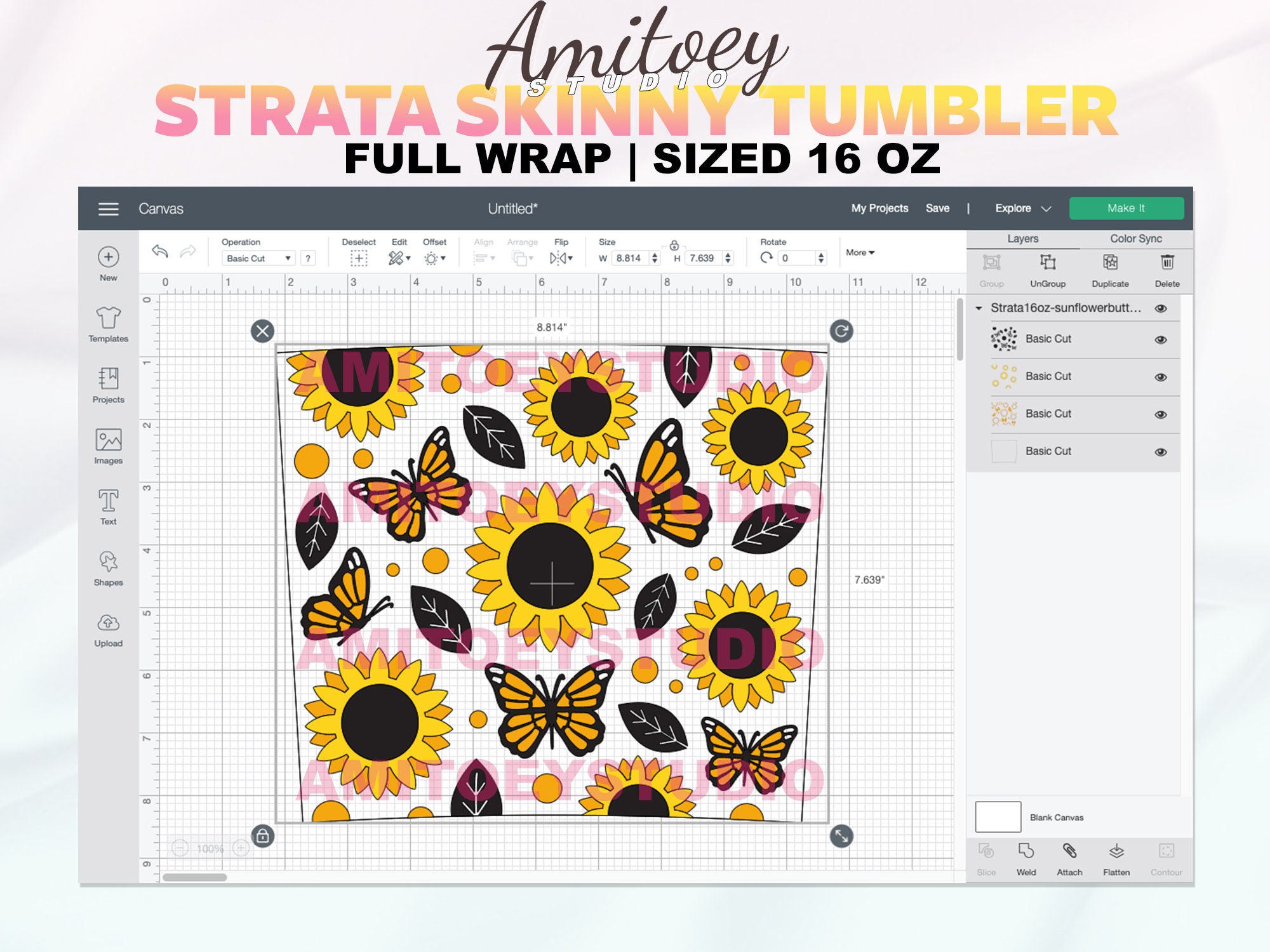 Sunflower Butterfly Strata 16oz Wrap Svg Summer Strata Skinny - Etsy