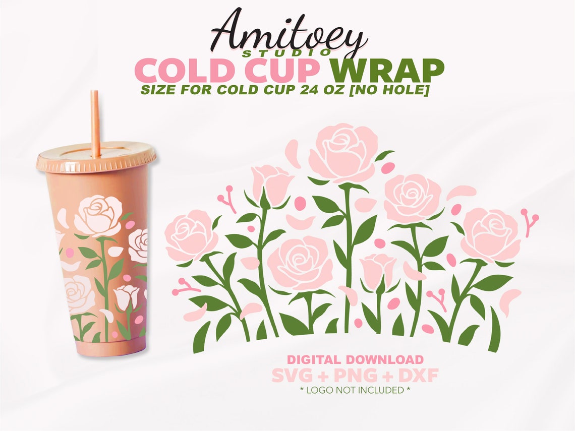 Rose Flowers Cold Cup Wrap: Valentine's Day SVG PNG DXF (digital ...