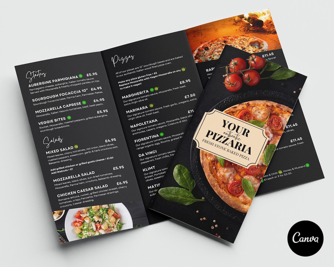 Stylish Pizza Menu Template: Tri-fold Pizzeria Design (canva) - Etsy