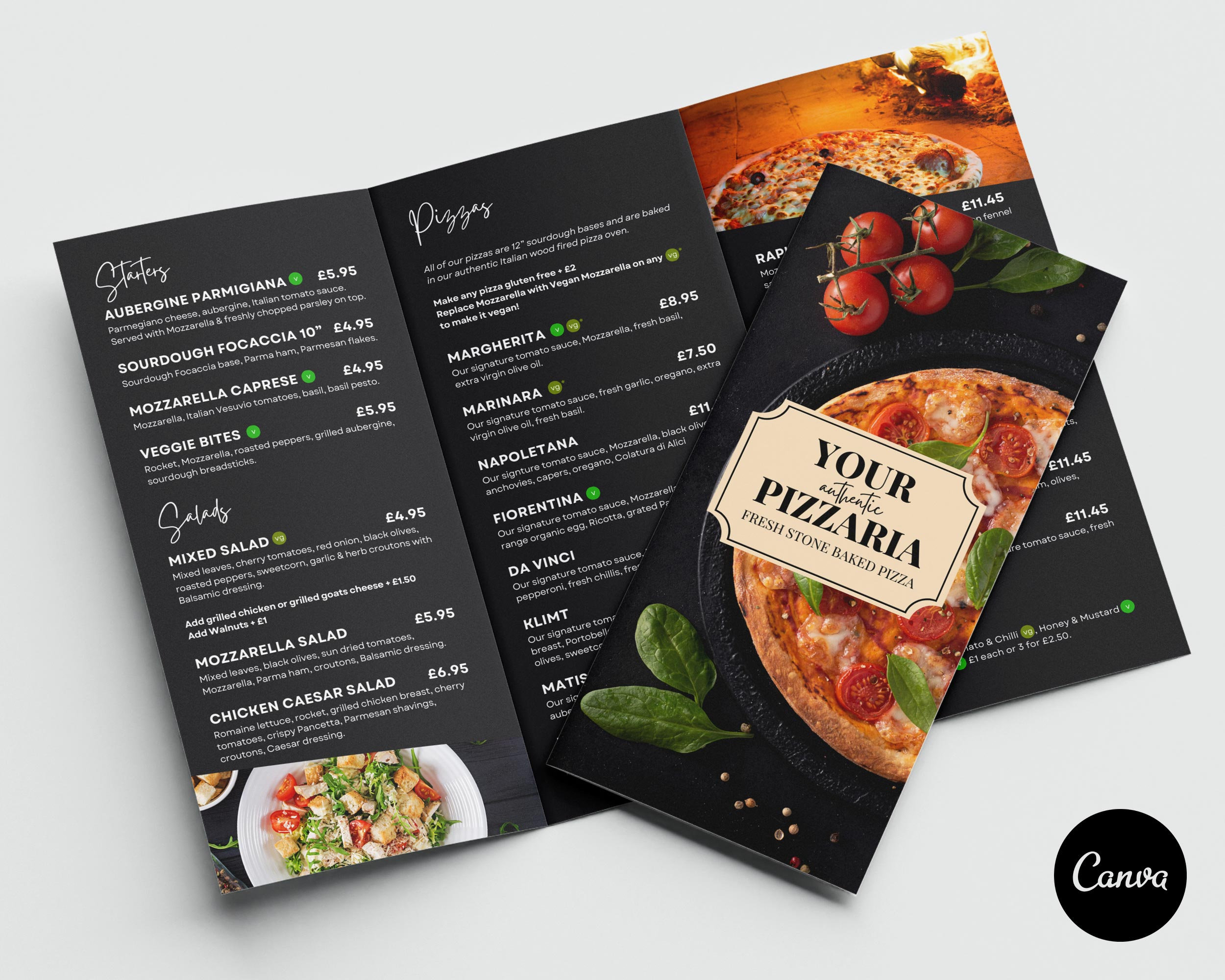 Stylish Pizza Menu Template: Tri-fold Pizzeria Design (canva) - Etsy
