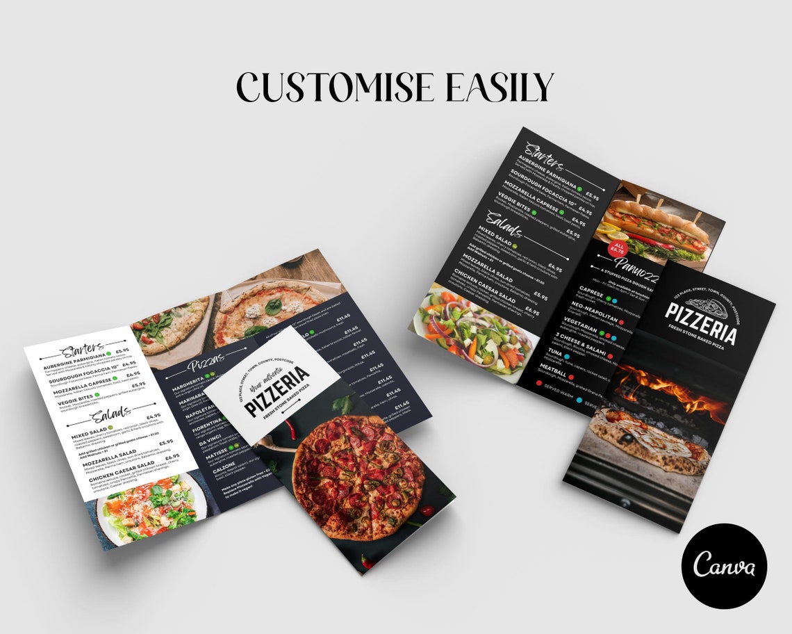 Tri-fold Pizzeria Menu Template: Restaurant Canva Design (digital ...